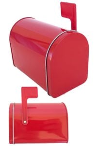 Red Metal Mailbox Toy Miniature with Flag - Tin Toy Arcade