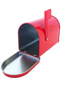 Red Metal Mailbox Toy Miniature with Flag - Tin Toy Arcade