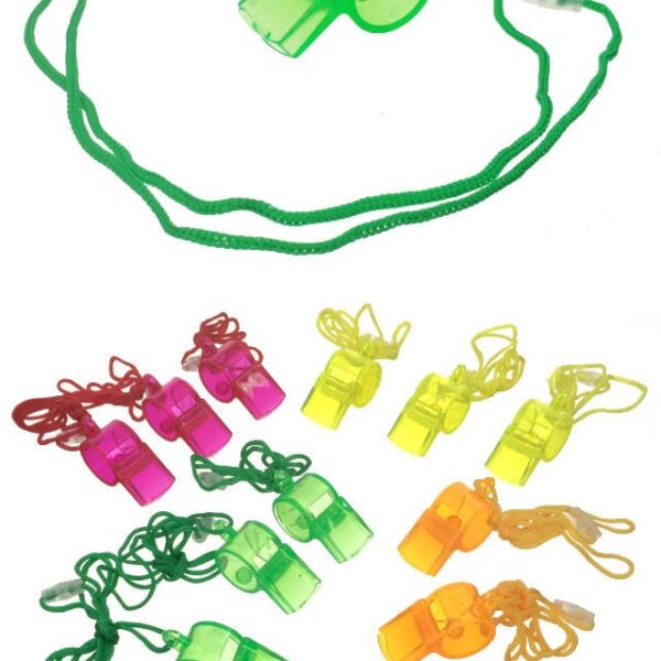 Colorful Whistles 12 Transparent Plastic - Tin Toy Arcade