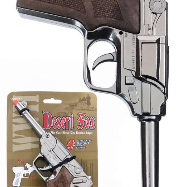 German Lugar 8 Shot Ring Cap Gun WWII Desert Fox - Tin Toy Arcade